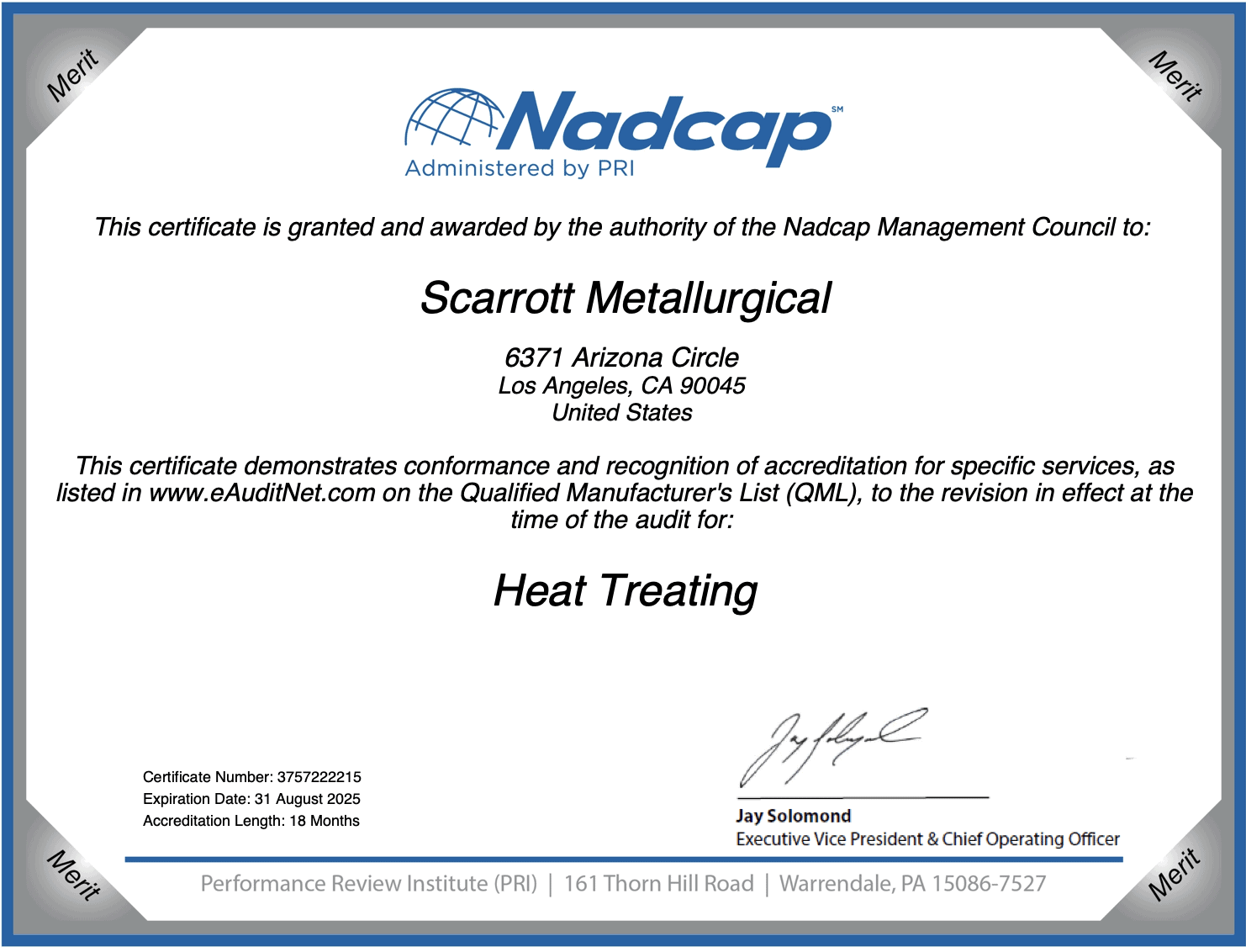 Approvals/Certifications – Scarrott Metalurgical Company