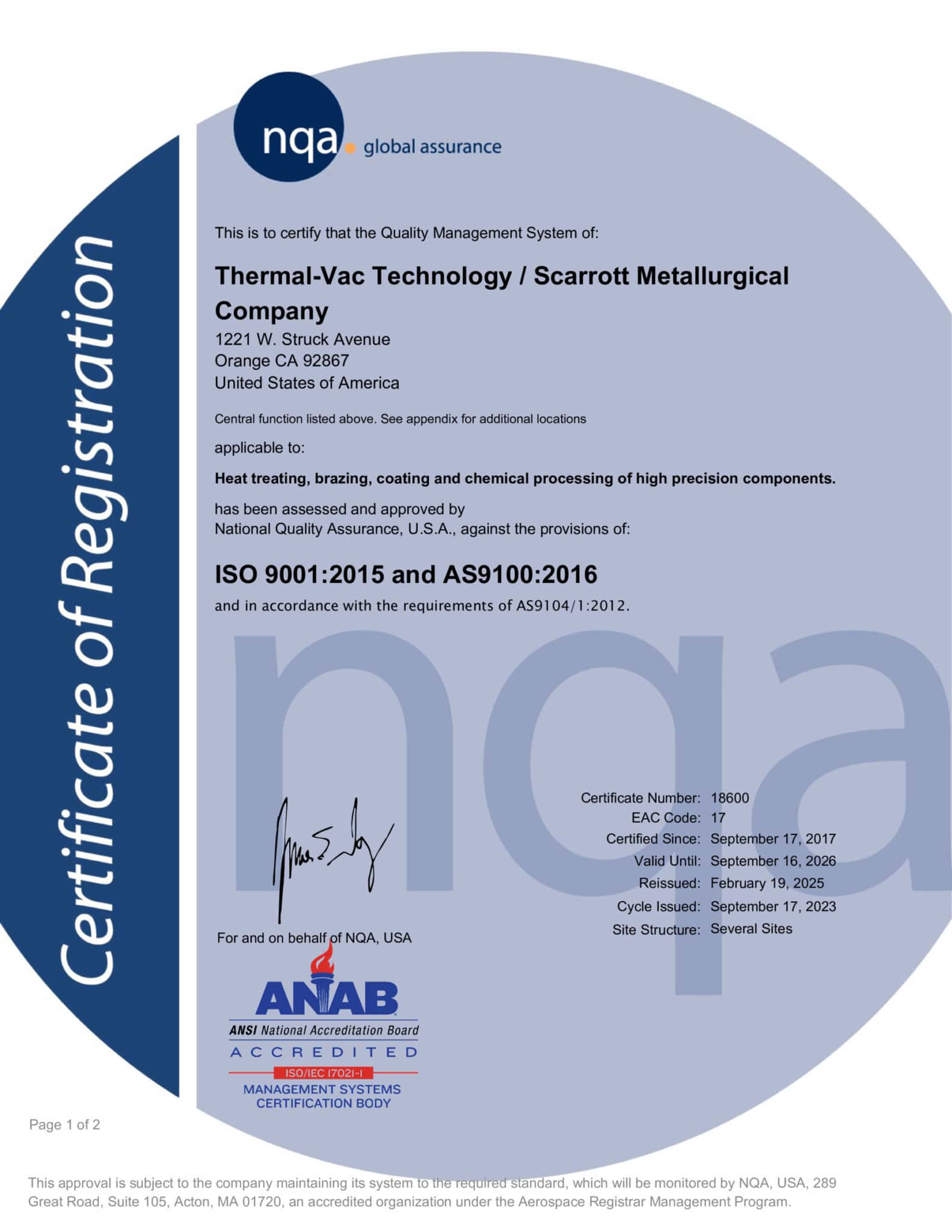 Approvals/Certifications – Scarrott Metalurgical Company